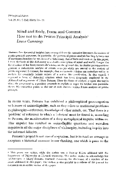 (PDF) Mind and body, form and content: how not to do petitio principii ...