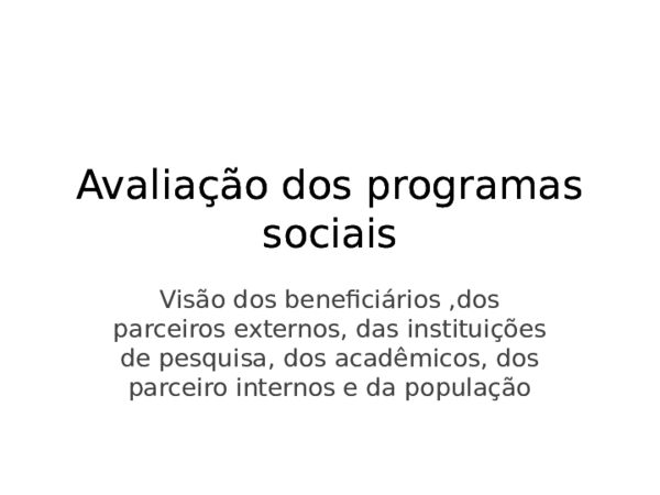(PPT) Avaliacao dos programas sociais