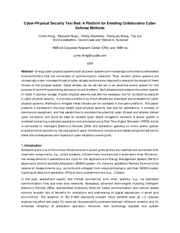 (PDF) Cyber-Physical Security Test Bed: A Platform for Enabling ...