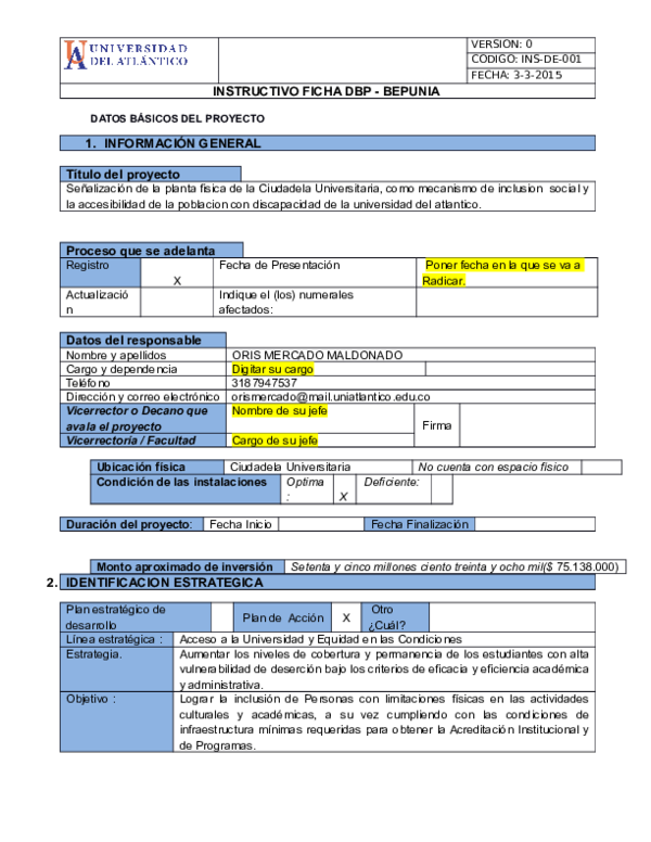(DOC) DATOS BÁSICOS DEL PROYECTO