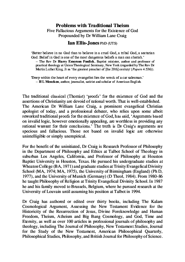 (PDF) Problems with Traditional Theism: Five Fallacious Arguments for ...