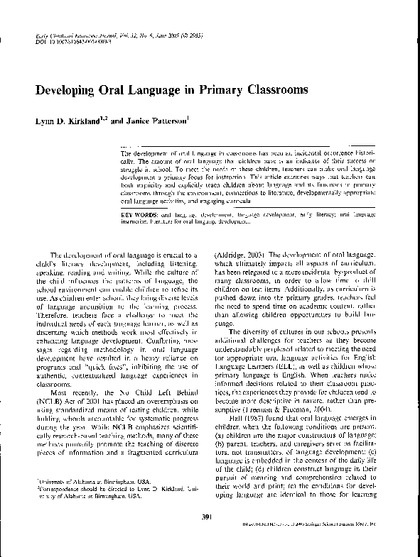 (PDF) Developing oral language in primary schools