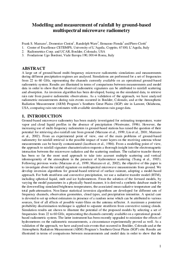 (PDF) Modelling and measurement of rainfall by ground-based ...