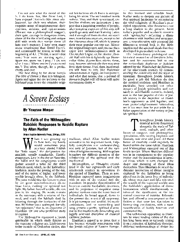 (PDF) A Severe Ecstasy - on Allen Nadler's The Faith of the Mithnagdim