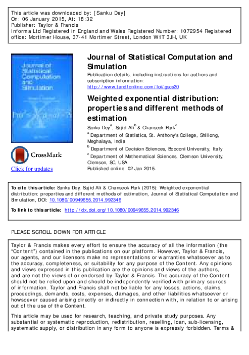 Pdf Weighted Exponential Distribution Properties And Different