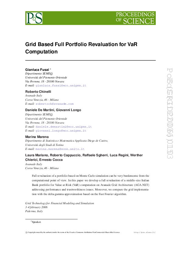 (PDF) Grid Based Full Portfolio Revaluation for VaR Computation