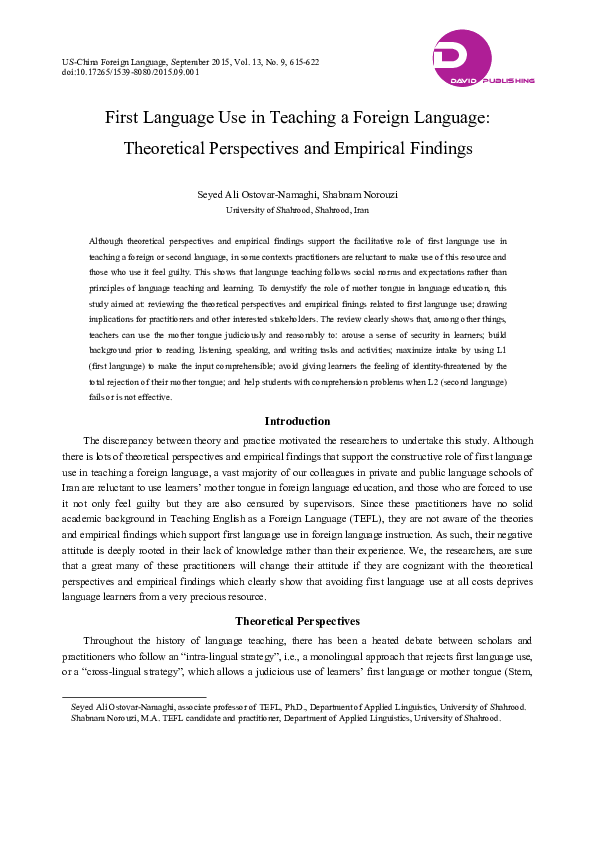 (PDF) First Language Use in Teaching a Foreign Language: Theoretical ...
