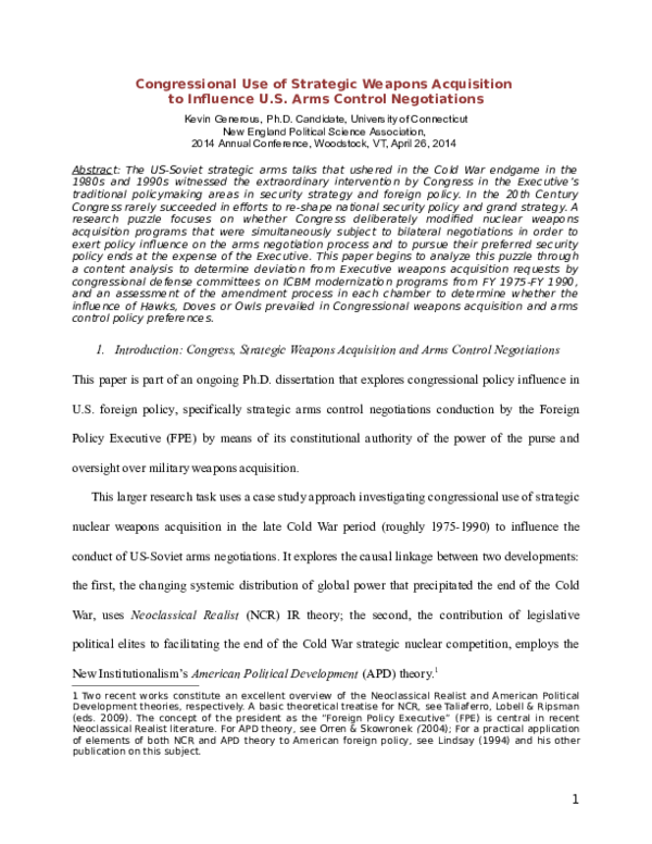 (DOC) Congress, Strategic Weapons Acquisition & U.S. Arms Control ...