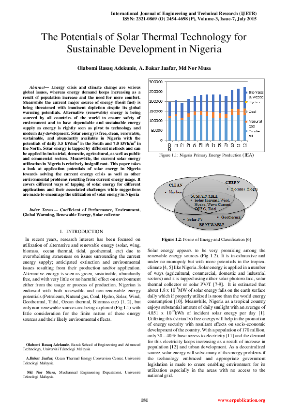 (PDF) The Potentials of Solar Thermal Technology for Sustainable Development in Nigeria