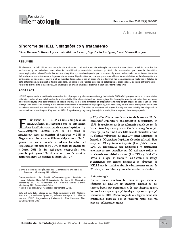 (DOC) Artículo de revisión Síndrome de HELLP, diagnóstico y tratamiento