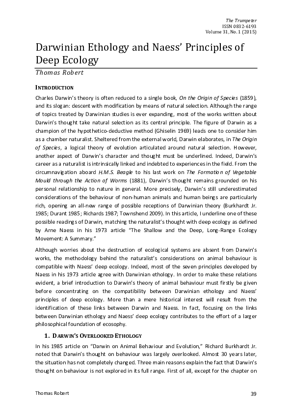 (PDF) Darwinian Ethology and Naess’ Principles of Deep Ecology | Thomas ...