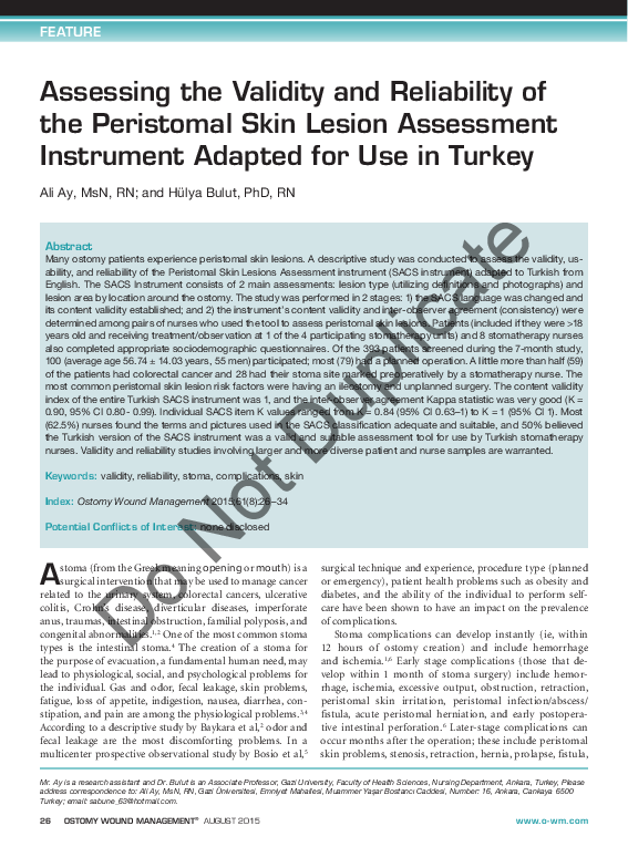 (PDF) Assessing the Validity and Reliability of the Peristomal Skin ...