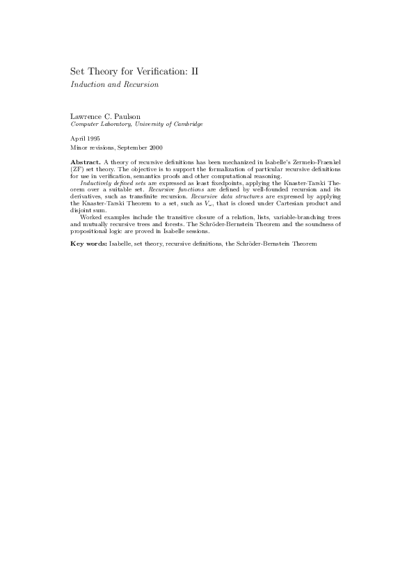 (PDF) Set Theory for Verification: II. Induction and Recursion
