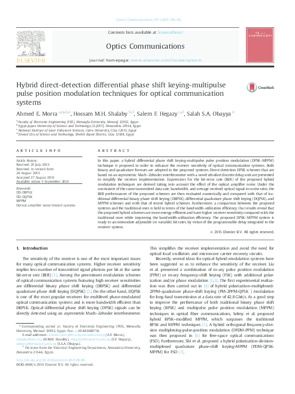Pdf Hybrid Direct Detection Differential Phase Shift Keying Multipulse Pulse Position