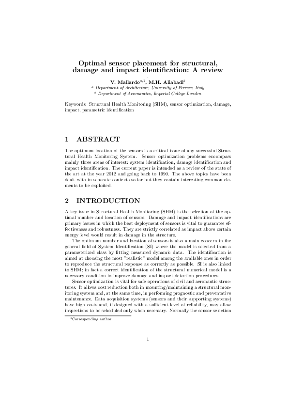 Optimal sensor placement for Structural, Damage and Impact identification: A review