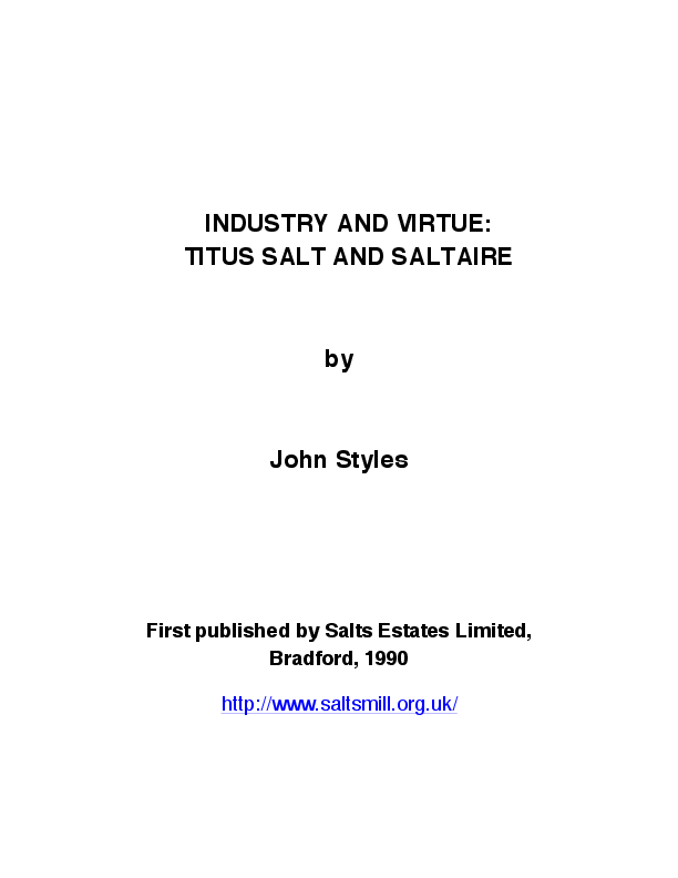 (PDF) Titus Salt and Saltaire: Industry and Virtue