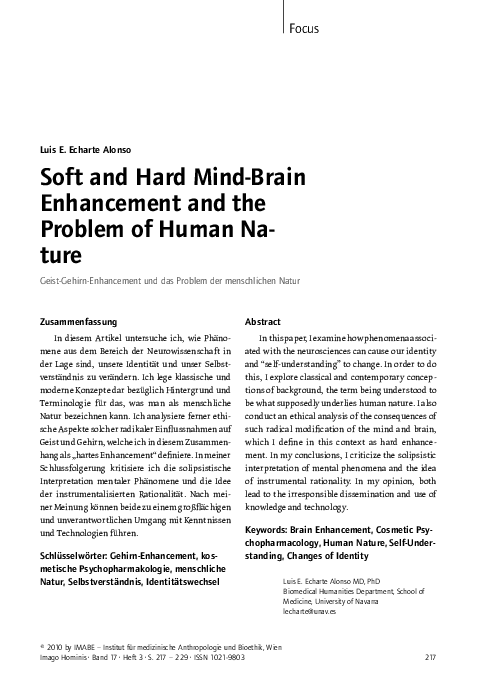 (PDF) Soft and Hard Mind-Brain Enhancement and the Problem of Human Nature
