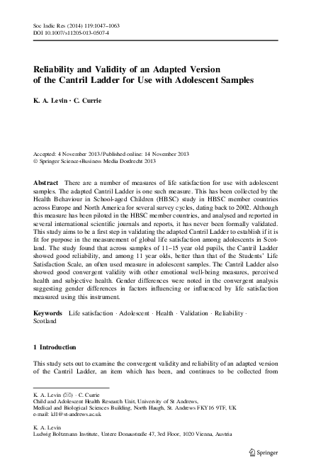 (PDF) Reliability and Validity of an Adapted Version of the Cantril ...