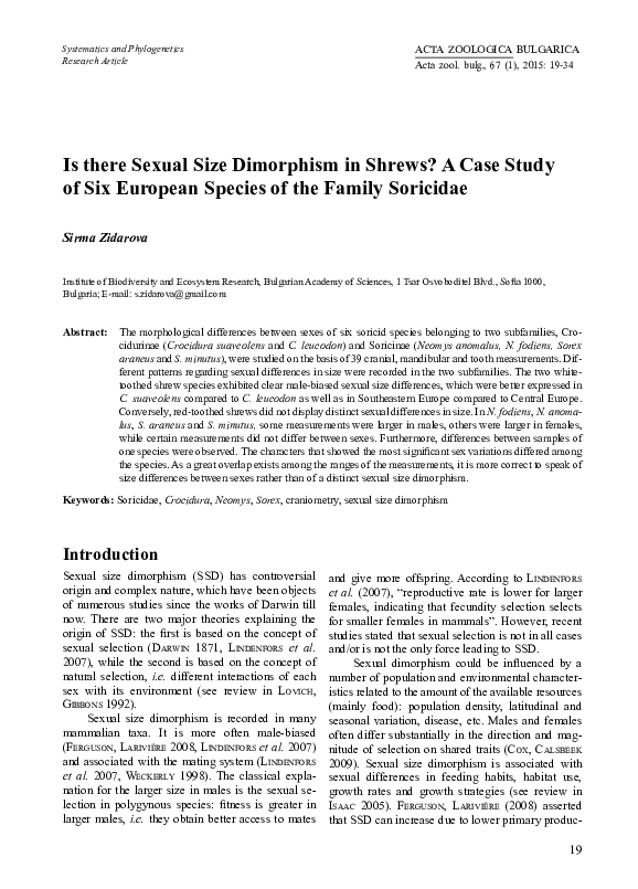 (PDF) Is there Sexual Size Dimorphism in Shrews? A Case Study of Six ...