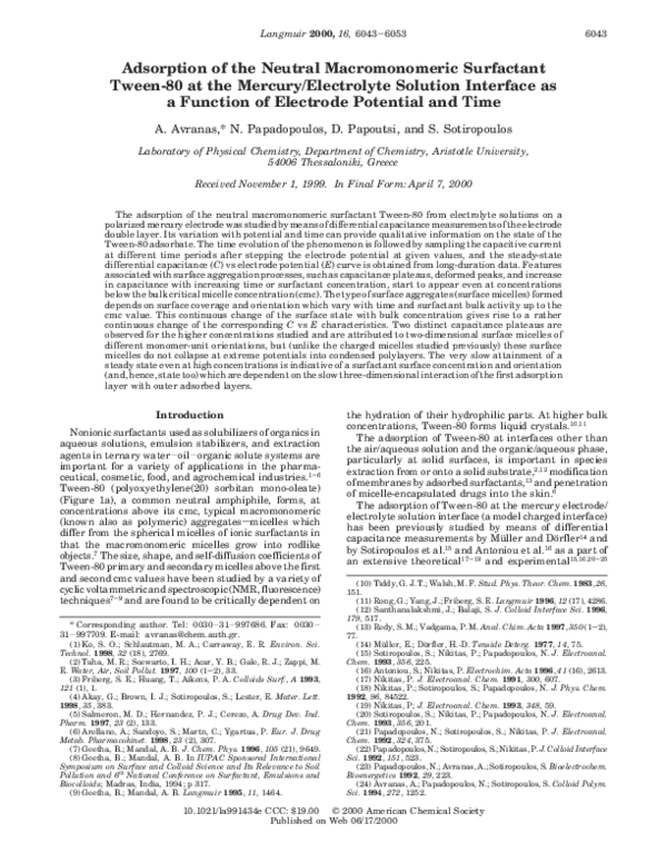 (PDF) Adsorption of the Neutral Macromonomeric SurfactantTween-80 at ...