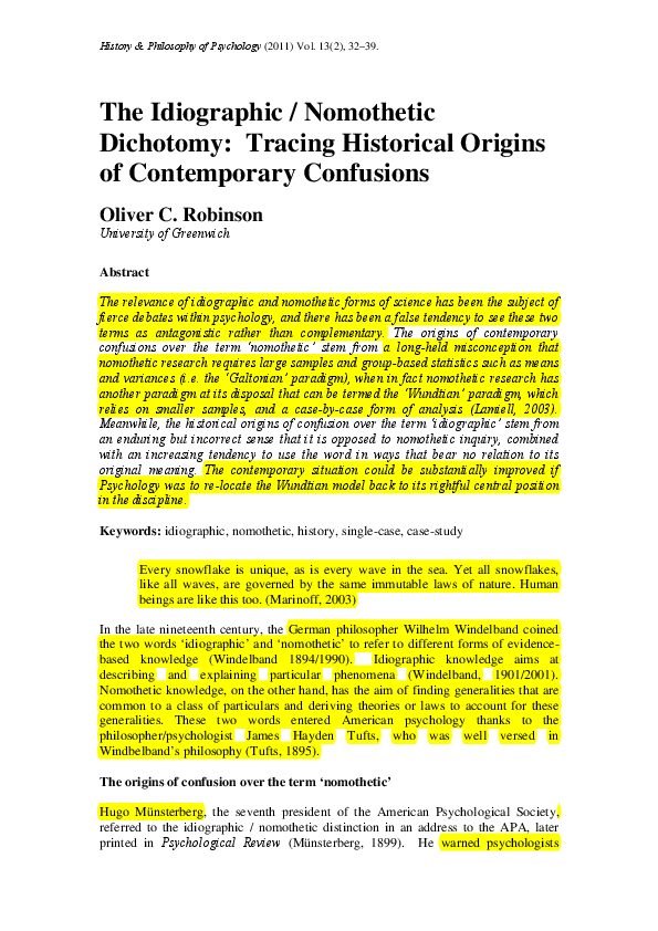 (PDF) 2011 history idio nomo psychology