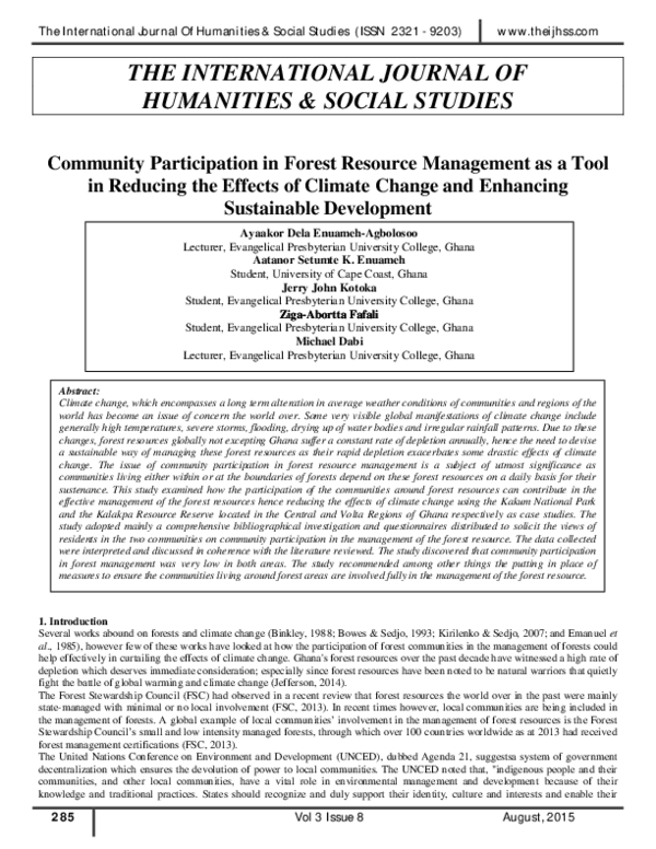 Pdf Community Participation In Forest Resource Management As A Tool