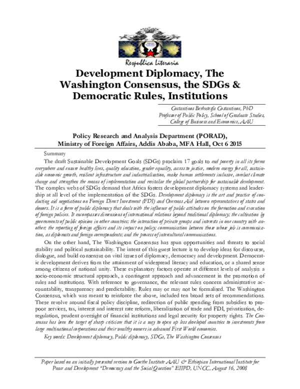 (PDF) Development Diplomacy, The Washington Consensus, the SDGs ...
