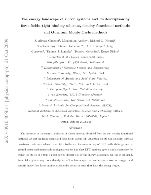 (PDF) The energy landscape of silicon systems and its description by force fields, tight binding ...