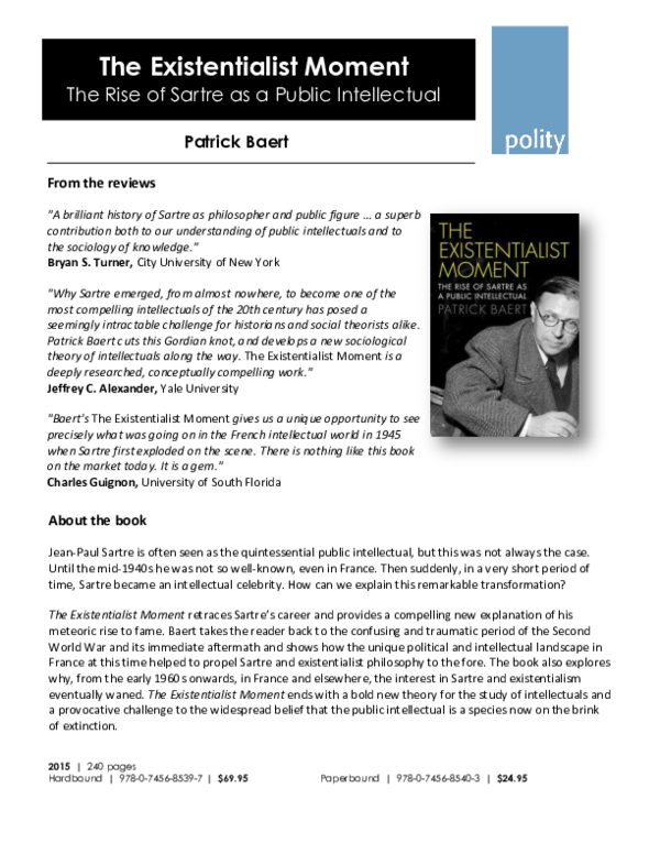 (PDF) Patrick Baert, The Existentialist Moment; The Rise of Sartre as a ...