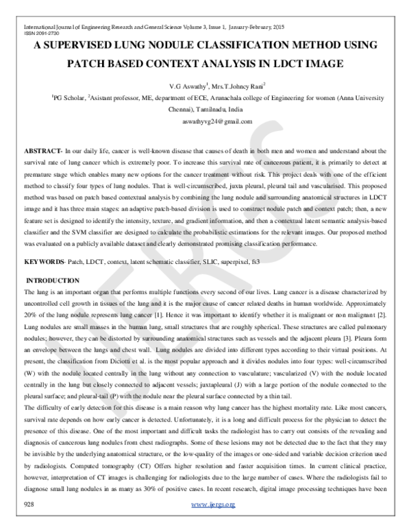 (PDF) a supervised lung nodule classification method using patch based context analysis in ldct ...