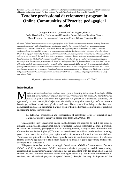 (PDF) Teacher professional development program in Online Communities of ...