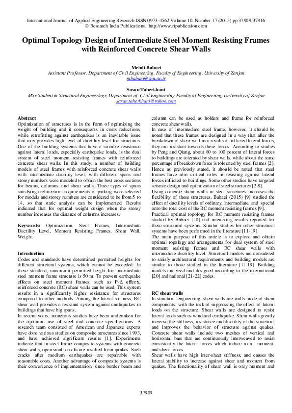 Optimal Topology Design of Intermediate Steel Moment Resisting Frames ...