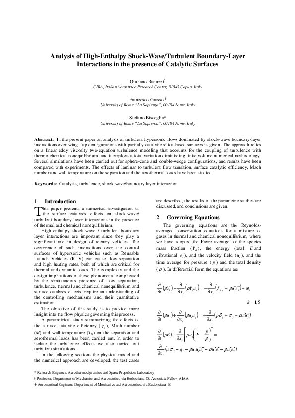 (PDF) Analysis of High-Enthalpy Shock-Wave/Turbulent Boundary-Layer Interactions in the presence ...