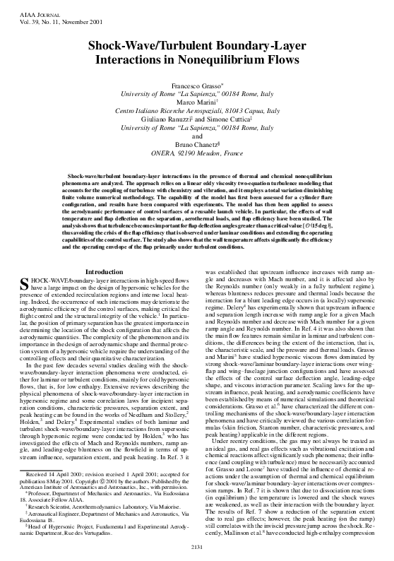 Pdf Shock Wave Turbulent Boundary Layer Interactions In Nonequilibrium Flows
