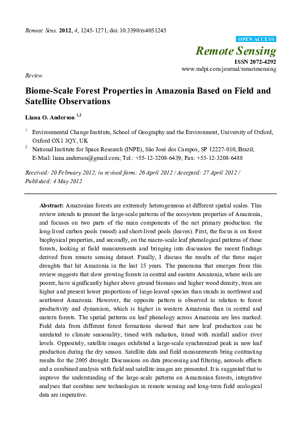 (PDF) Biome-Scale Forest Properties in Amazonia Based on Field and ...