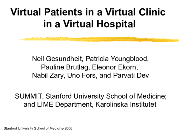(PPT) Virtual Patients in a Virtual Clinic in a Virtual Hospital