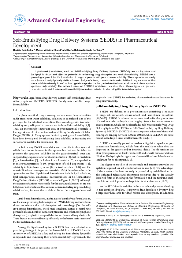(PDF) Self-Emulsifying Drug Delivery Systems (SEDDS) in Pharmaceutical ...