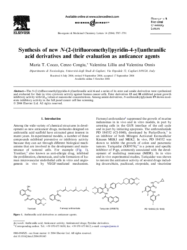 (PDF) Synthesis of new N-(2-(trifluoromethyl)pyridin-4-yl)anthranilic acid derivatives and their ...