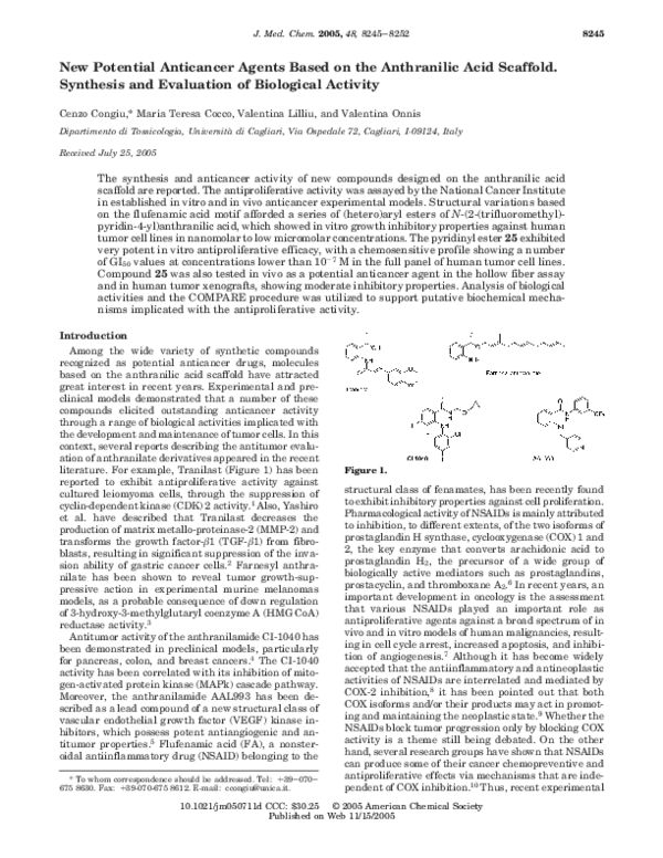 (PDF) New potential anticancer agents based on the anthranilic acid scaffold: synthesis and ...