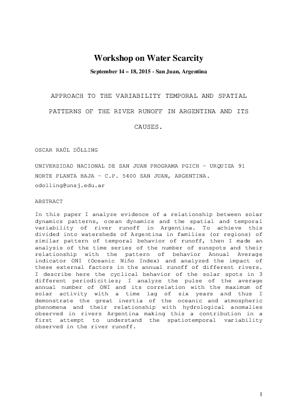 Pdf Approach To The Variability Temporal And Spatial Patterns Of The River Runoff In Argentina