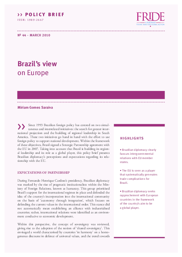(PDF) Brazil's view on Europe. Policy Brief. , v.44, p.44 - , 2010.