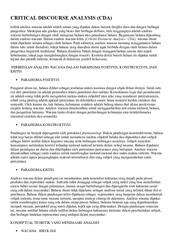 (DOC) CRITICAL DISCOURSE ANALYSIS
