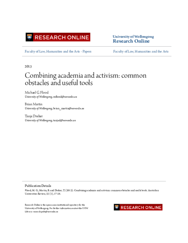 (PDF) Combining academia and activism: common obstacles and useful ...