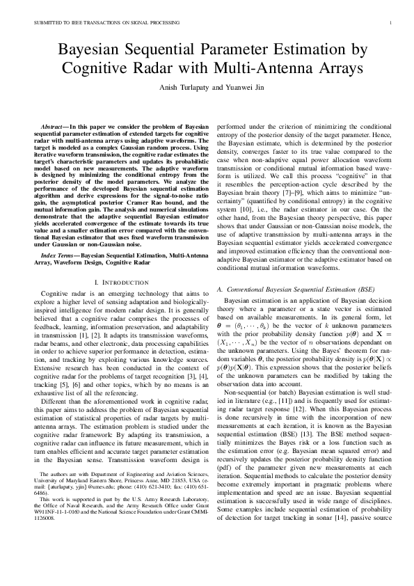 (PDF) Bayesian Sequential Parameter Estimation by Cognitive Radar with ... (PDF) Bayesian Sequential Parameter Estimation by Cognitive Radar with ...