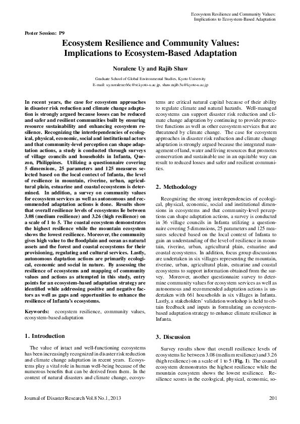 Pdf Ecosystem Resilience And Community Values Implications To Ecosystem Based Adaptation