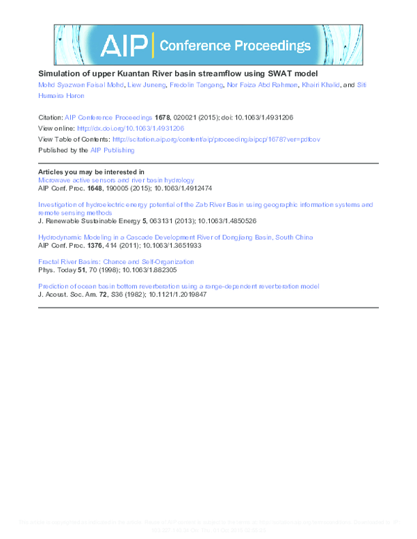 (PDF) Simulation of upper Kuantan River basin streamflow using SWAT model