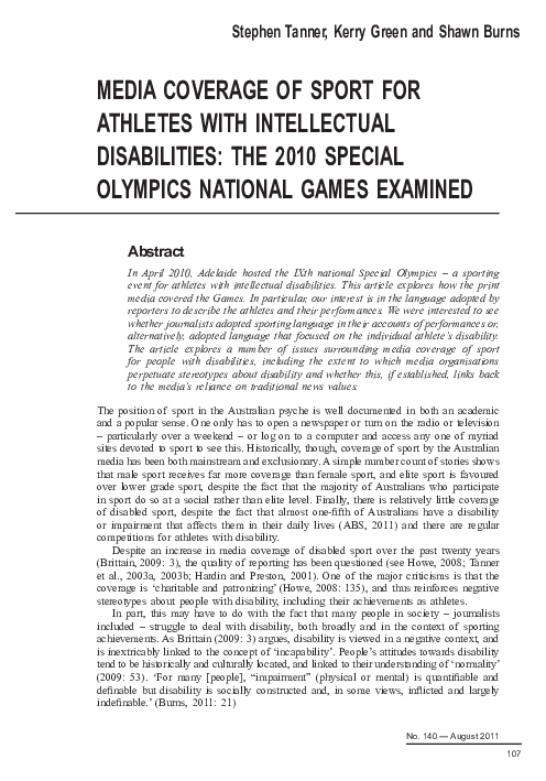 (PDF) Media coverage of sport for athletes with intellectual ...