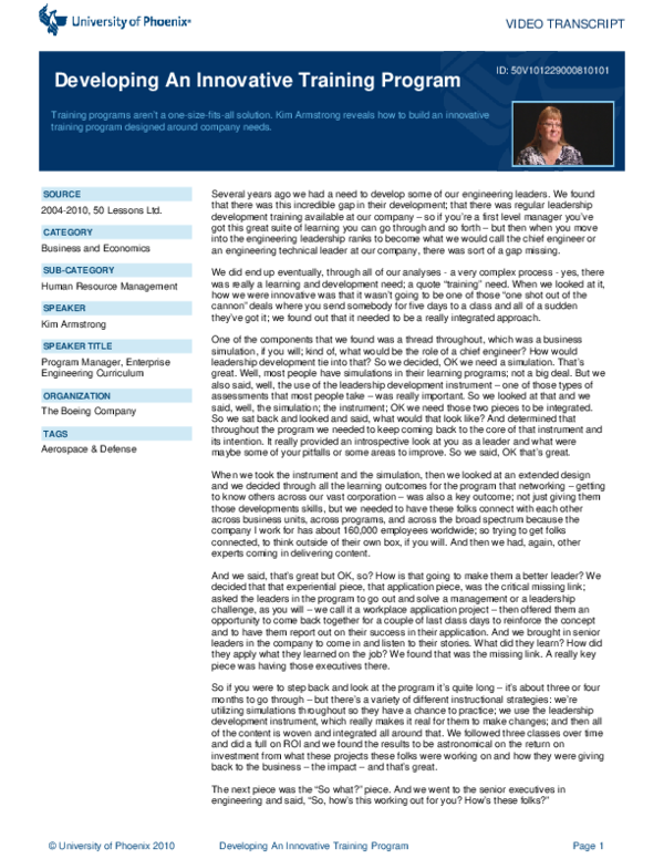 (PDF) Developing An Innovative Training Program video transcript