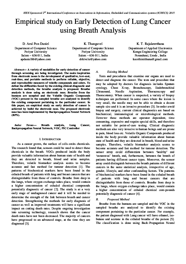 Empirical study on Early Detection of Lung Cancer using Breath Analysis