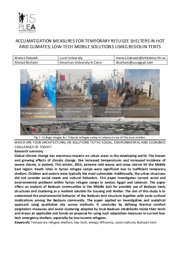 (PDF) ACCLIMATIZATION MEASURES FOR TEMPORARY REFUGEE SHELTERS IN HOT ...